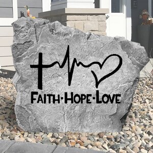 Faith Hope Love Garden Rock - Landscape Stone - Engraved - Wedding Gift ...