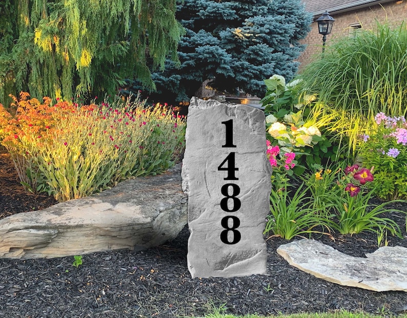 House Address Vertical Rock- Engraved Stone - House Number Sign ...