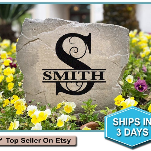 Family Name Stone Engraved Rock Personalized Garden - Etsy
