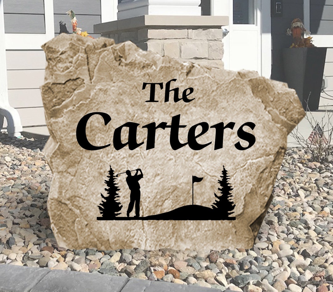 Golf Scene Name Sign - Engraved Rock - Personalized - Garden Stone ...