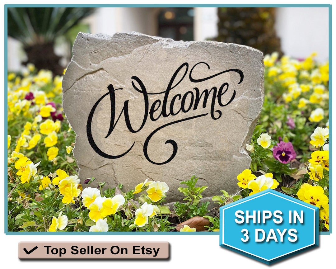 Welcome Sign - Engraved Rock - Home Decor Sign - Garden Decor - House ...