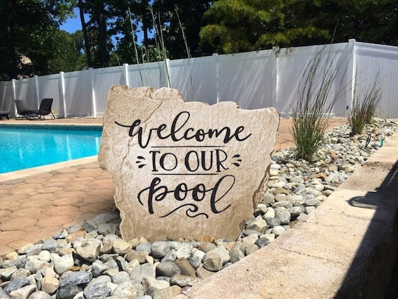 Welcome To Our Pool Stone Sign Landscape Stone Engraved | Etsy