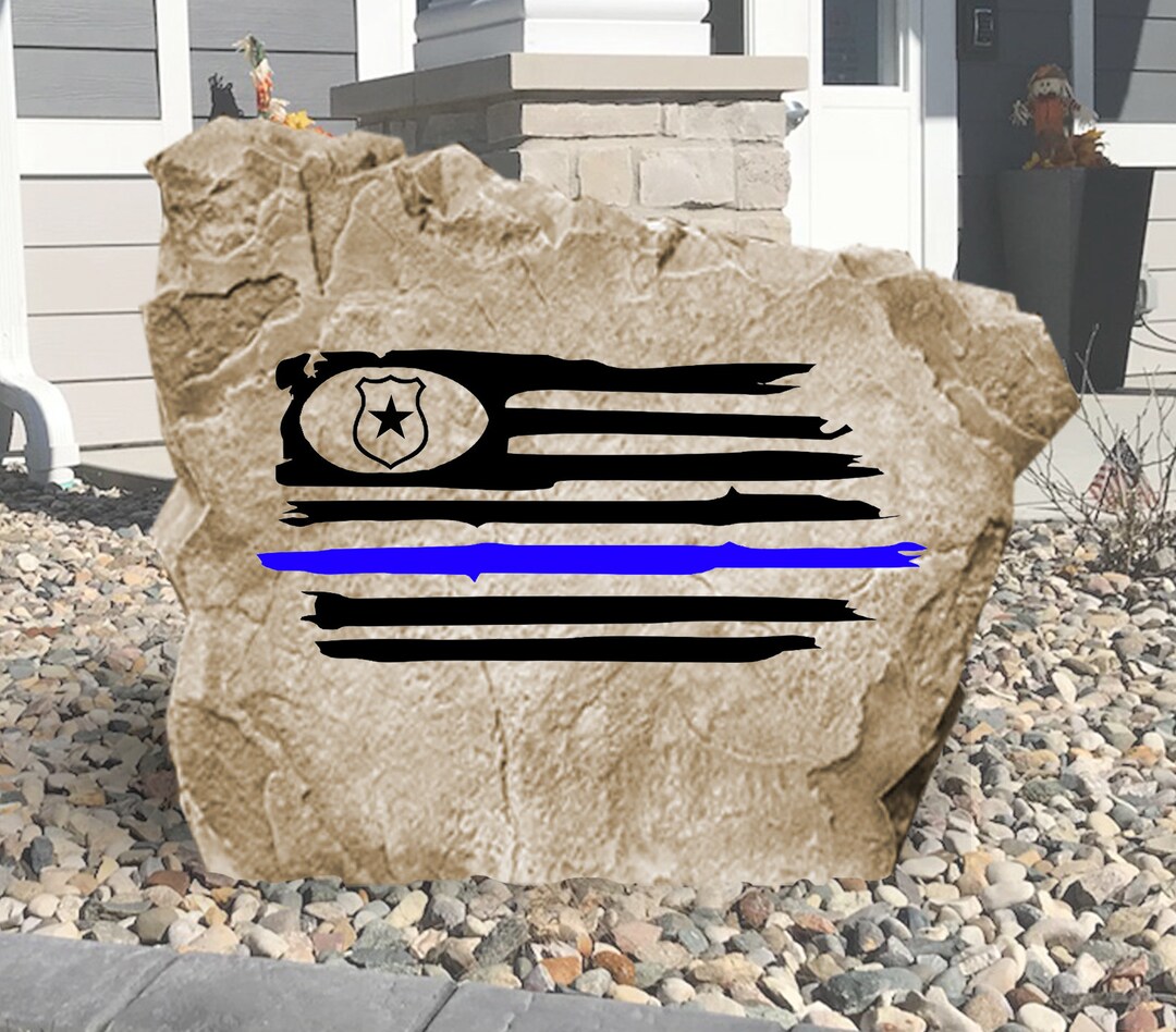 Police Flag Rock - Landscape Stone - Engraved - Garden Stone - House ...