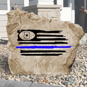Police Flag Rock - Landscape Stone - Engraved - Garden Stone - House ...