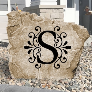 Garden Sign - Single Letter Rock - Engraved Stone - Wedding Present ...