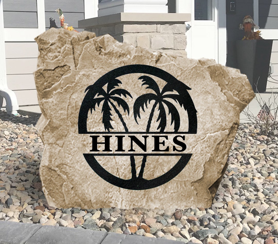 Personalized Palm Tree Monogram Name Rock - Engraved Stone - Garden ...