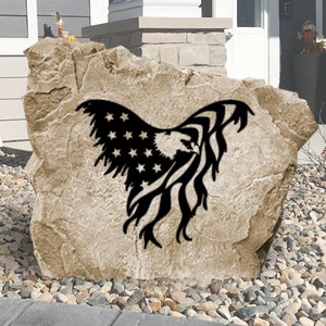 Eagle American Flag Rock - Landscape Stone - Engraved -garden Stone ...