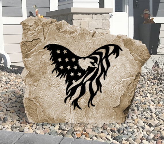 Eagle American Flag Rock Landscape Stone Engraved garden - Etsy