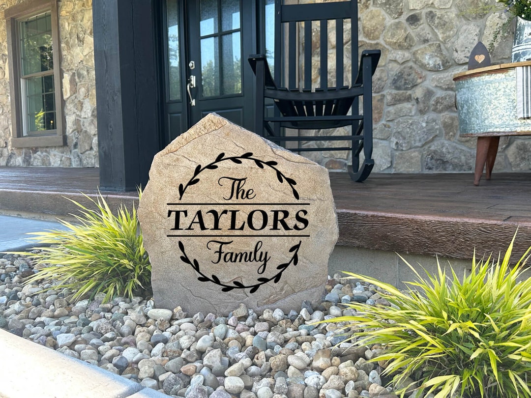 Personalized Monogram Family Name Rock Sign - Engraved Stone - Custom ...