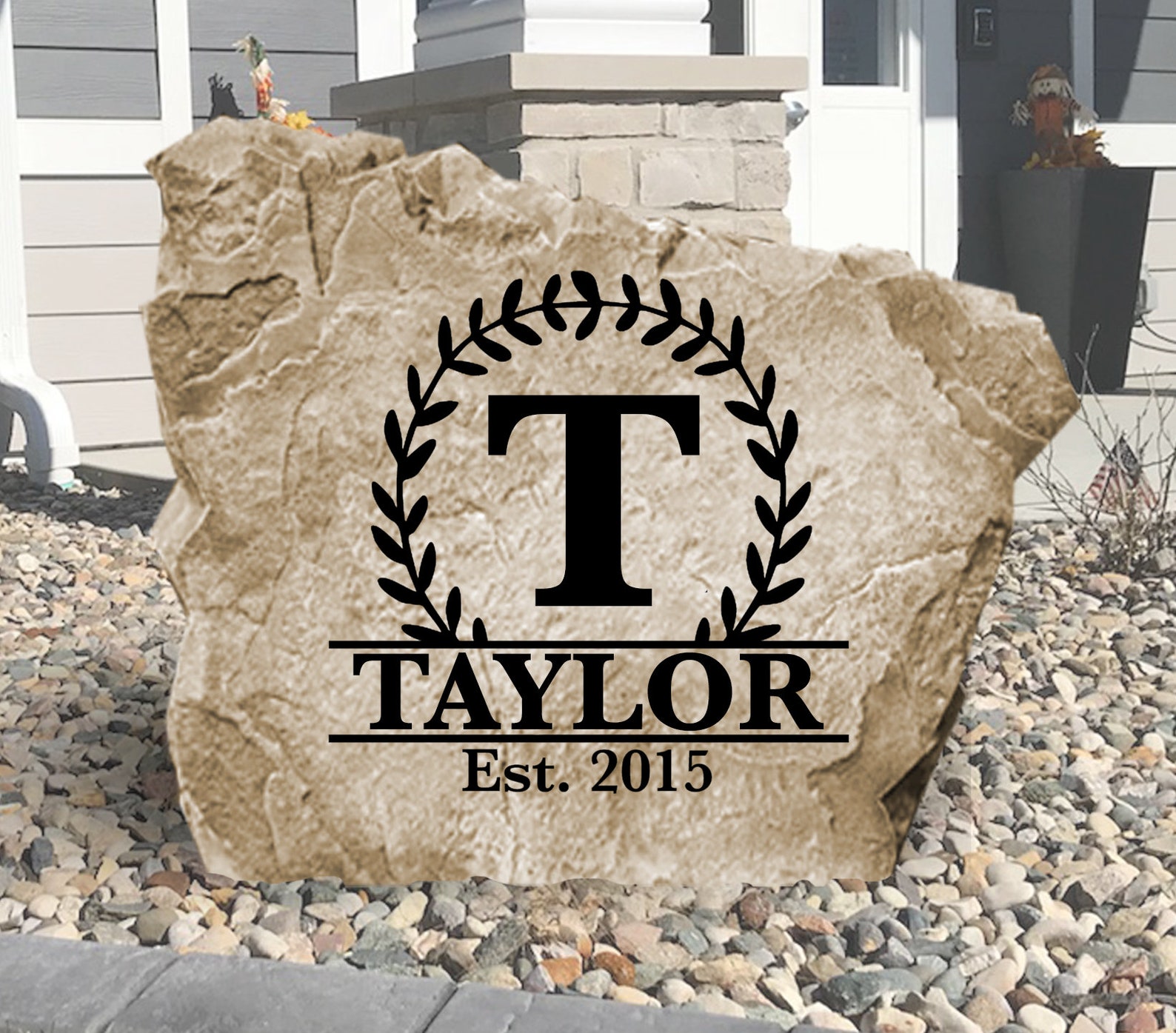 Vine Monogram Name Stone Engraved Rock Personalized - Etsy