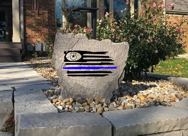Police Flag Rock Landscape Stone Engraved Garden Stone | Etsy