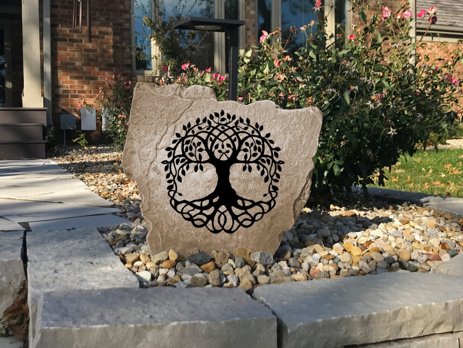 Tree of Life Rock - Landscape Stone - Engraved - Garden Stone - House ...