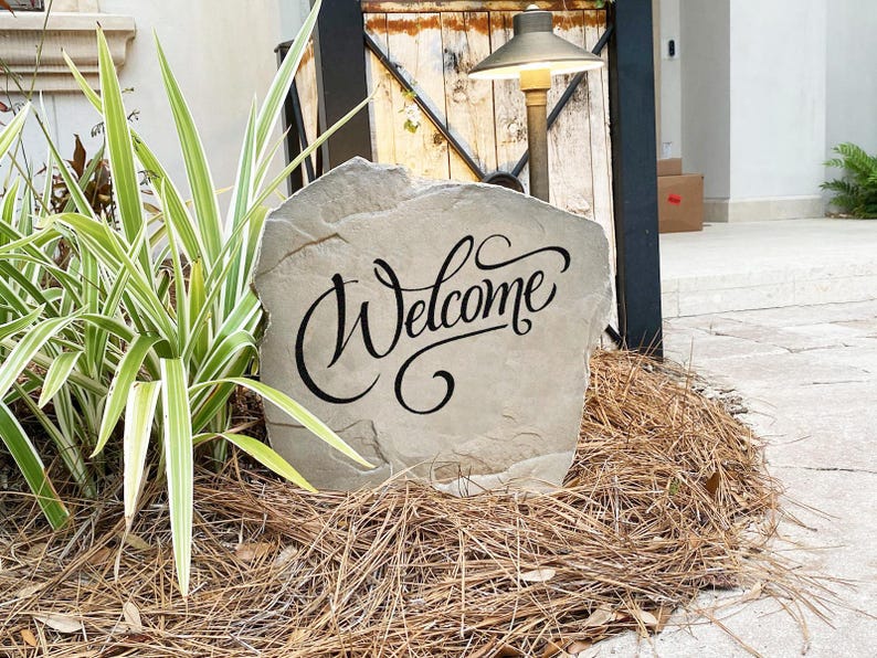 Welcome Stone - Welcome Landscape Rock - Engraved -garden Stone - House ...