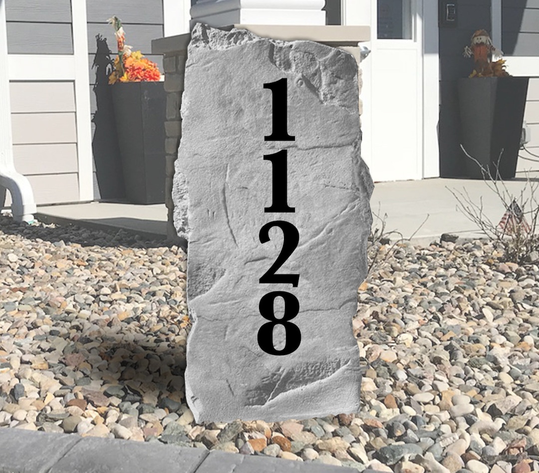 House Address Vertical Rock- Engraved Stone - House Number Sign ...