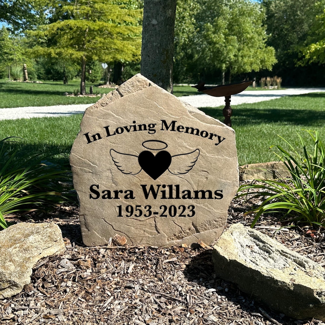 Memorial Stone - Personalized Memorial Sign - Grave Marker - Angel and ...