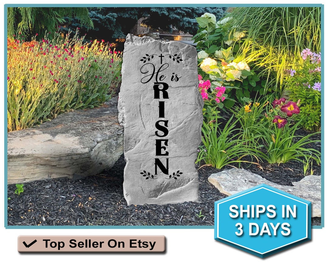 He is Risen Stone Sign - Vertical Rock - He is Risen Home Decor Sign ...
