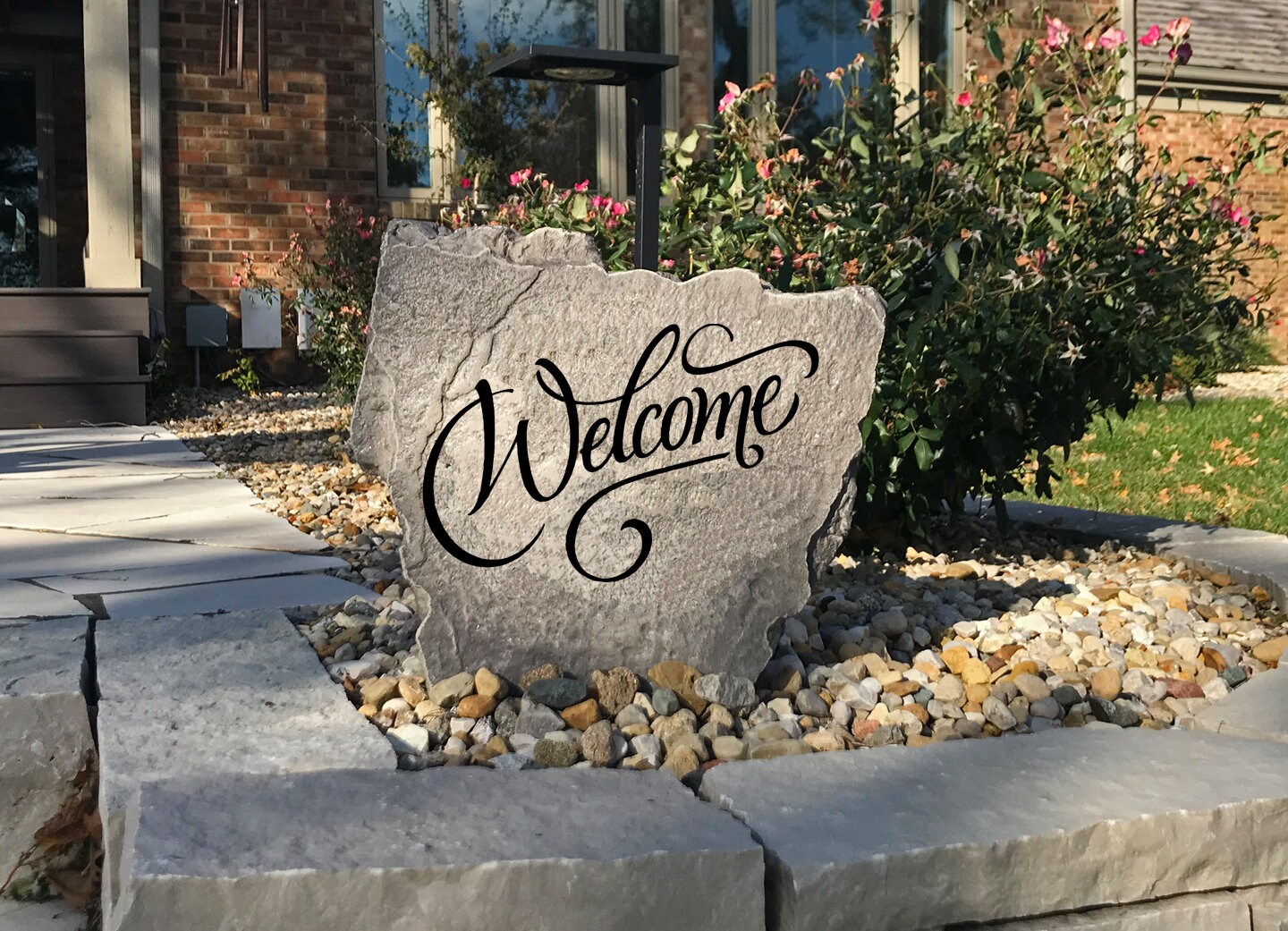 Welcome Stone Welcome Landscape Rock Engraved garden - Etsy