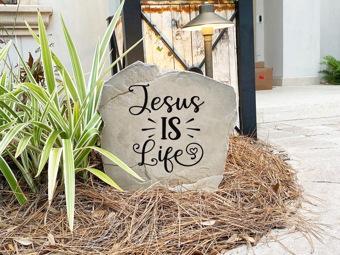Jesus is Life Garden Rock Sign - Landscape Stone - Garden Stone - House ...