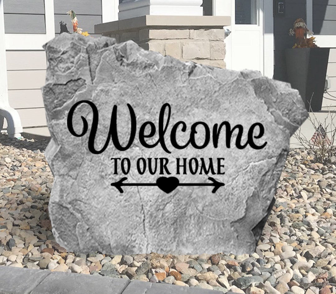 Welcome to Our Home Rock Sign - Landscape Stone - Engraved - Garden ...