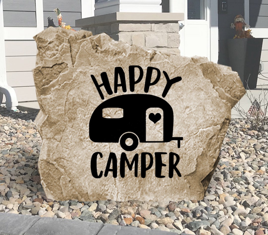 Campsite Happy Camper Stone - Camping Sign - Campsite Decor - Camping ...