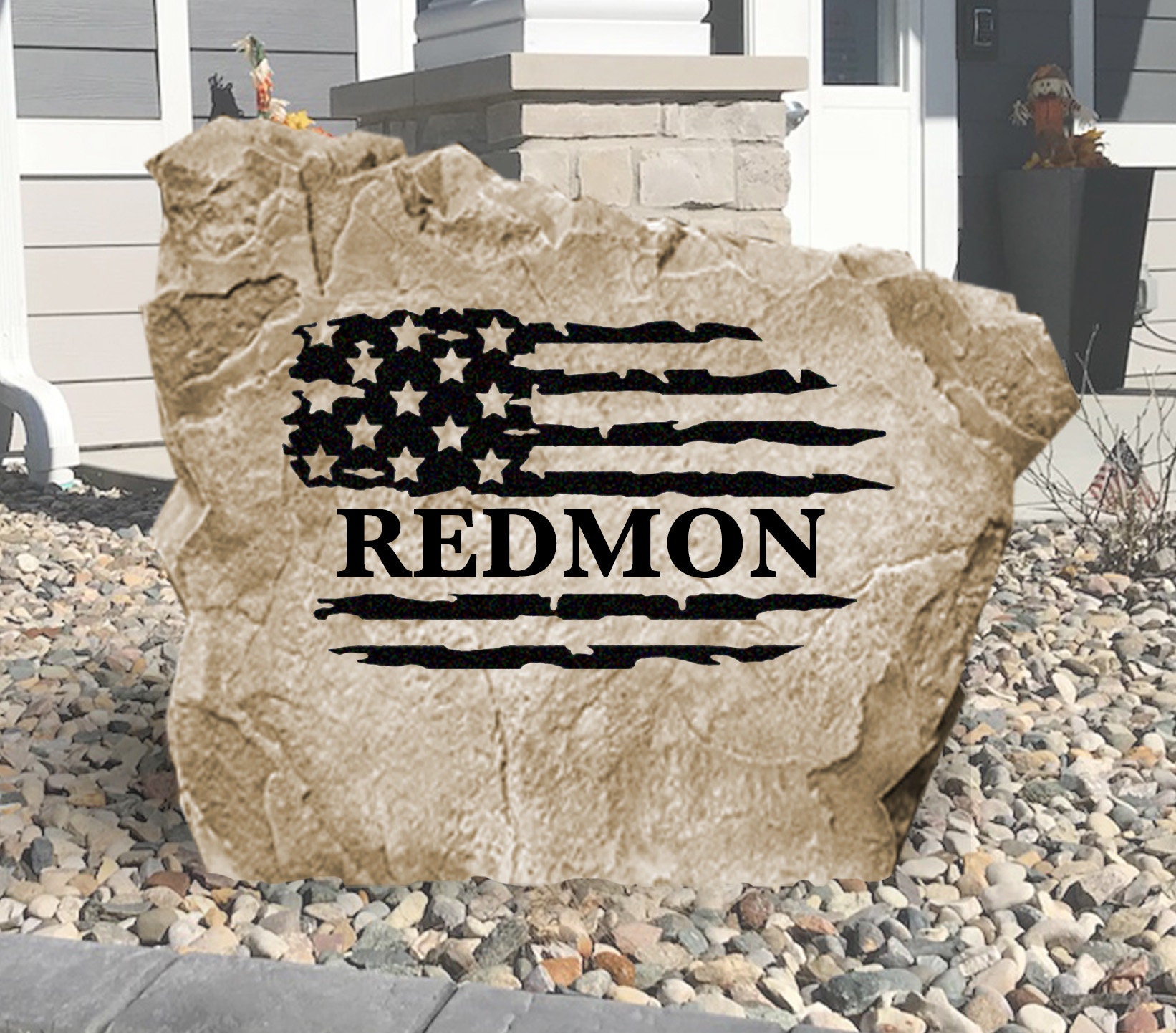 Flag Name Rock - Engraved Stone - Custom Personalized - Garden Stone ...