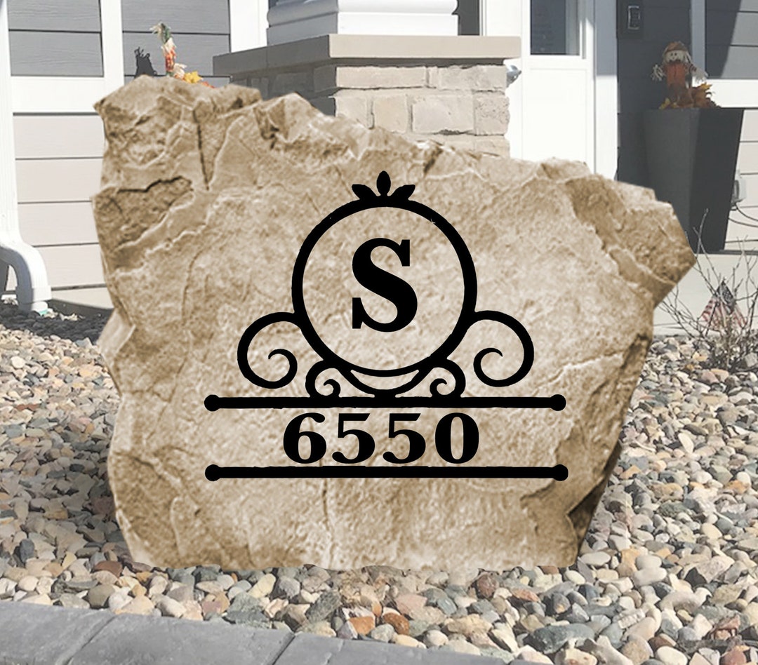 Fancy Circle Monogram Address Stone - Engraved Rock - Personalized ...