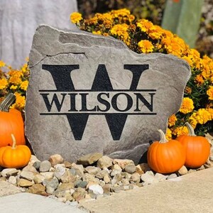 Monogram Last Name Rock - Engraved Stone - Personalized - Garden Stone ...