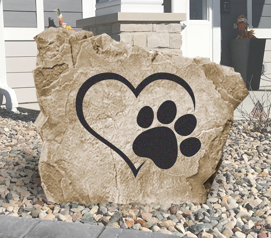 Heart Paw Print Stone - Engraved Rock - Pet Stone - Garden Stone - Dog ...