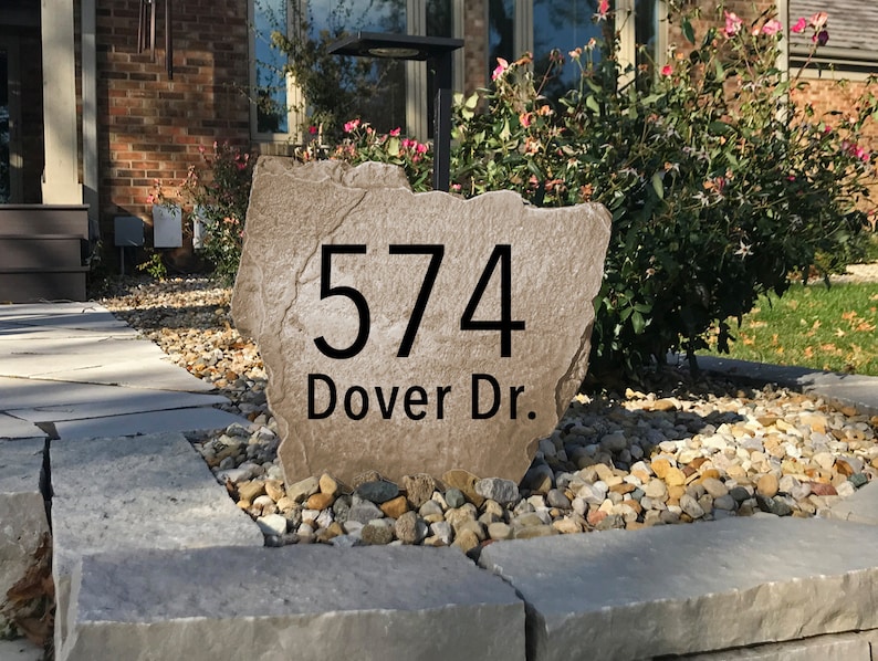 Modern House Address Rock - Engraved Stone - Custom Stone Personalized ...