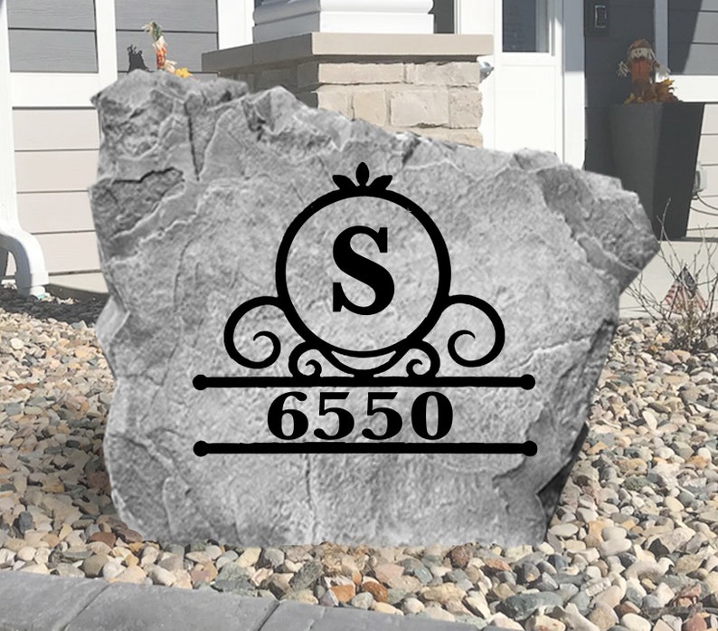 Fancy Circle Monogram Address Stone - Engraved Rock - Personalized ...