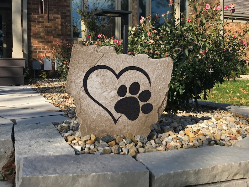 Heart Paw Print Stone - Engraved Rock - Pet Stone - Garden Stone - Dog ...