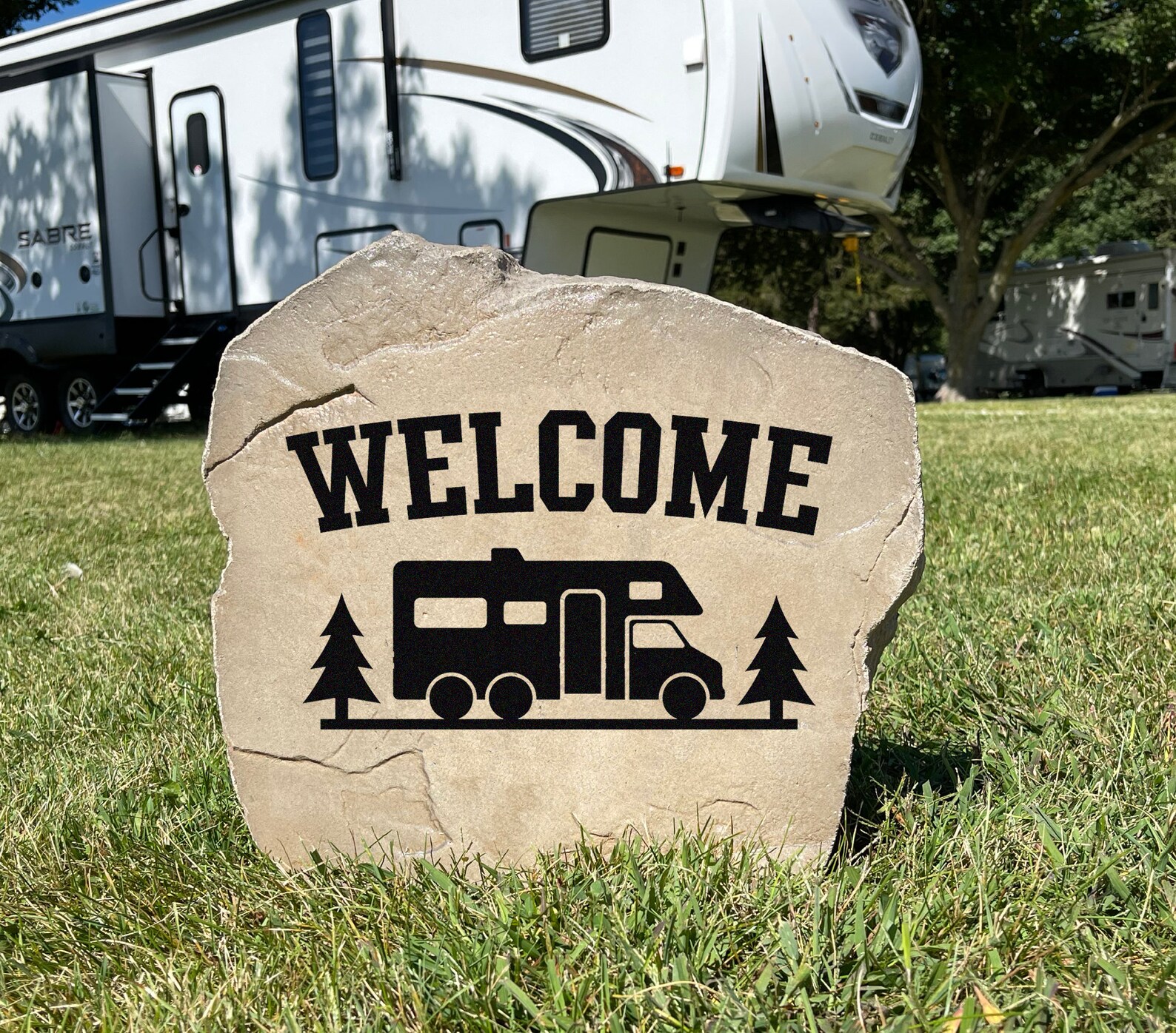Campsite Welcome Sign Stone Camping Sign Campsite Decor Camping ...