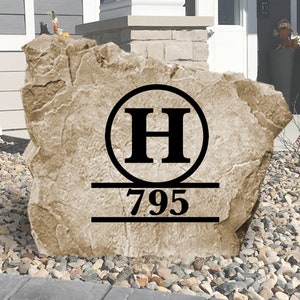 Monogram Letter and Address Rock - Engraved Stone - Personalized ...