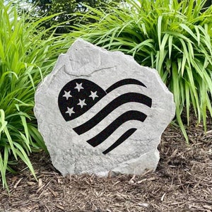 Heart Flag Garden Rock - Landscape Stone - Engraved - Garden Stone ...