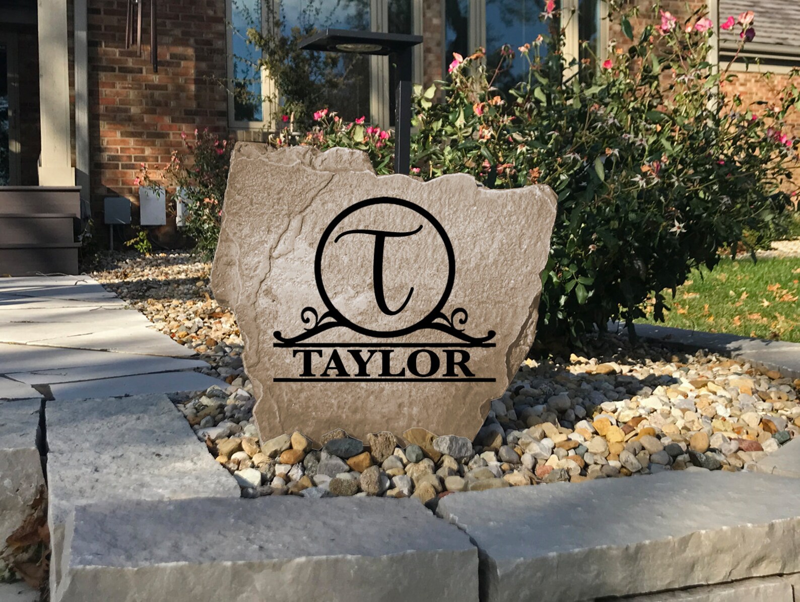 Circle Monogram Name Stone - Engraved Rock - Personalized - Wedding ...