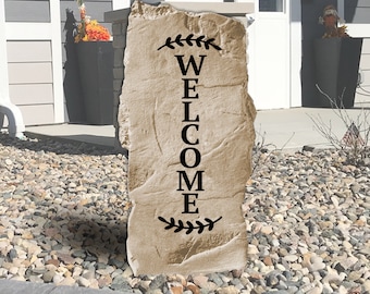 Welcome Stone Welcome Landscape Rock Engraved garden | Etsy
