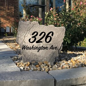 Script Address Rock Sign - Engraved Rock - Personalized - Garden Stone ...