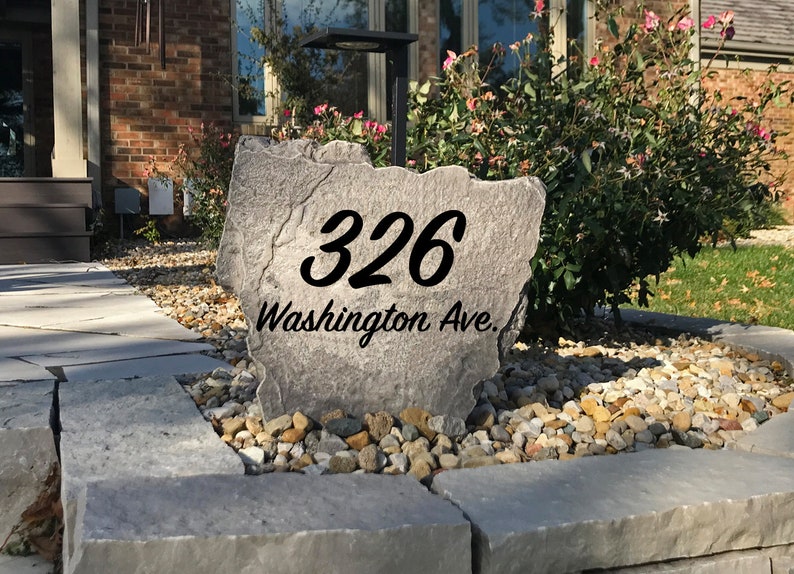 Script Address Stone Sign Engraved Rock Personalized | Etsy