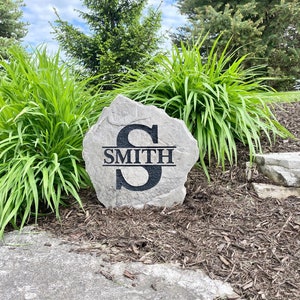 Monogram Last Name Rock - Engraved Stone - Personalized - Garden Stone ...