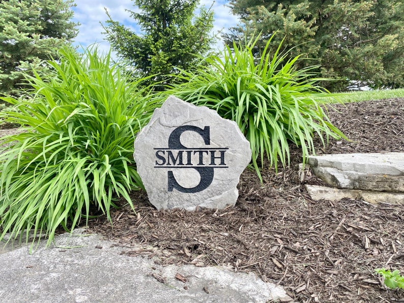 Monogram Last Name Rock - Engraved Stone - Personalized - Garden Stone ...