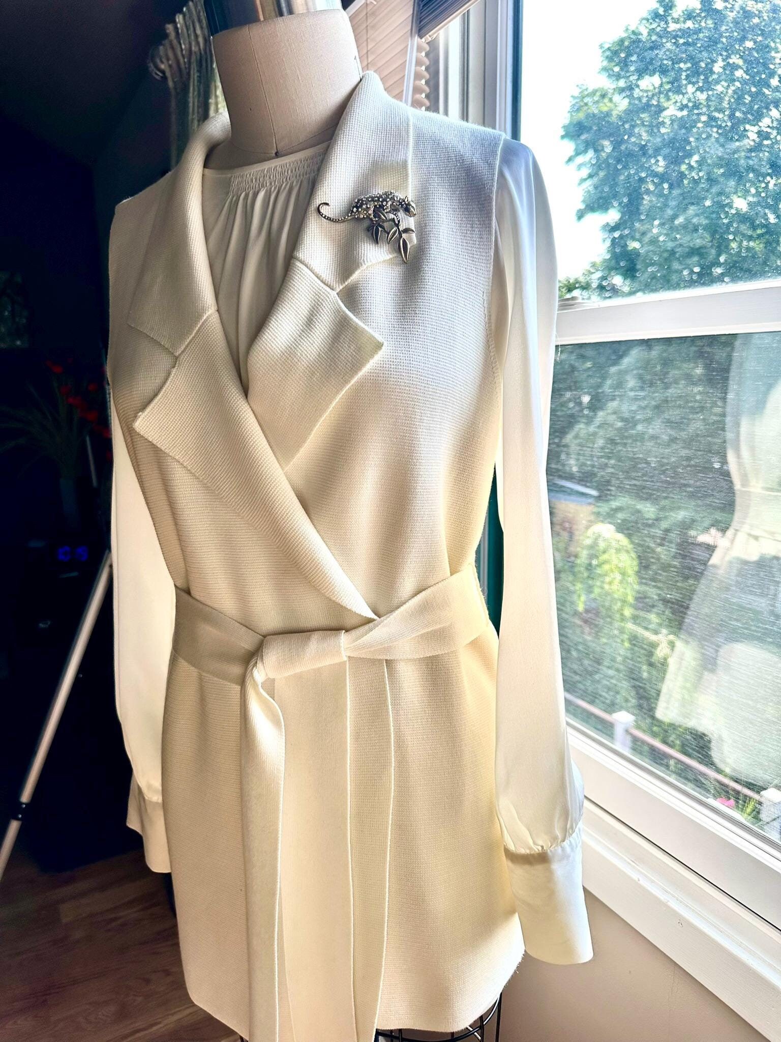 Large Long-line Belted Cream Vest - Etsy
