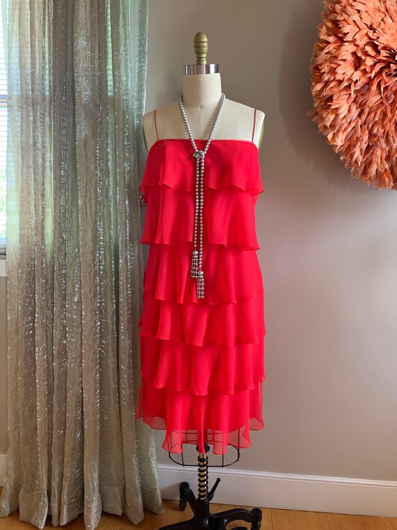 1920s Style Red Chiffon Flapper Dress, Size 10, Gatsb… - Gem