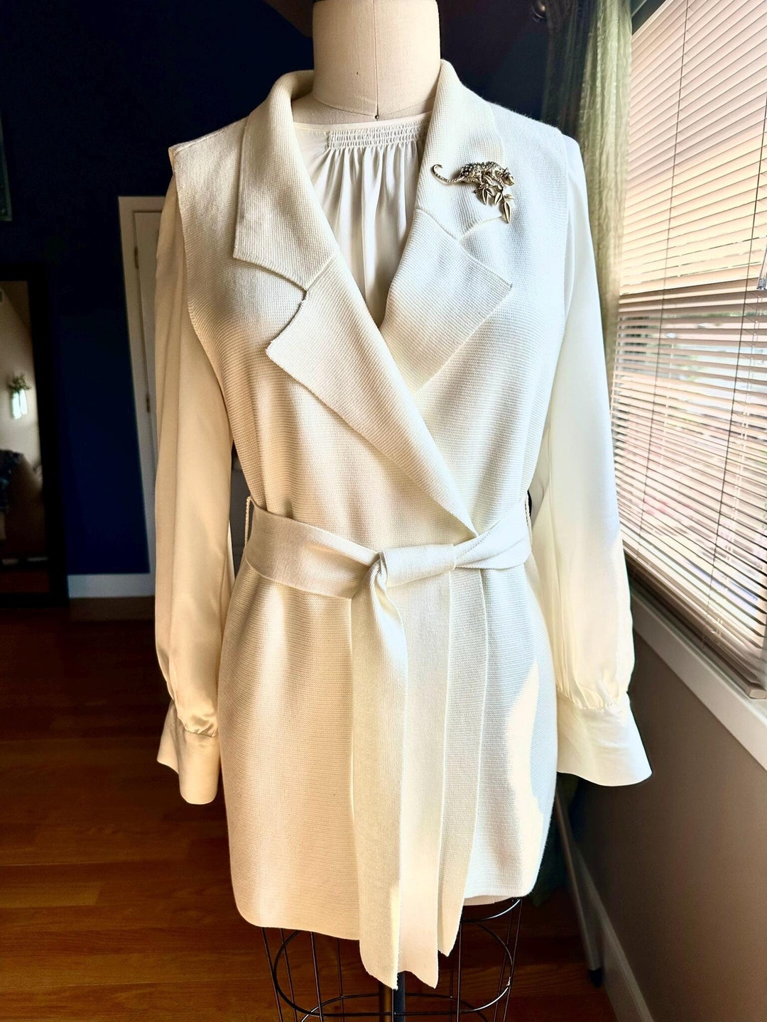 Large Long-line Belted Cream Vest - Etsy