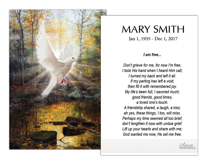 Funeral Memorial Prayer Cards (dove and Waterfall) FPC1149EN Printed ...