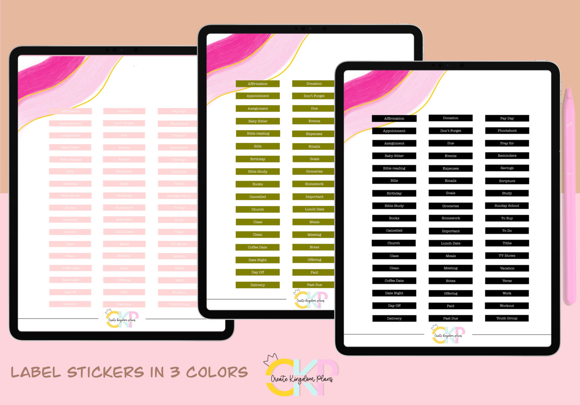 Digital Label Png Stickers in 3 Colors Pink Green Black Stickers ...