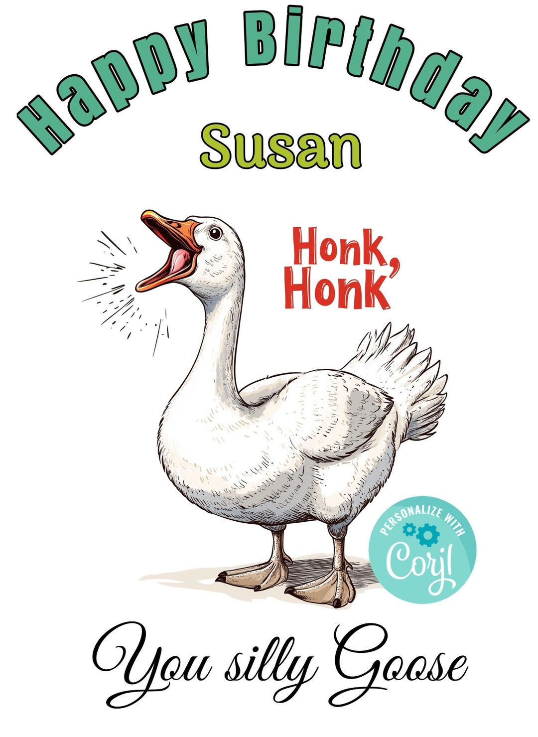 Printable Personalised Silly Goose Happy Birthday Card - Etsy