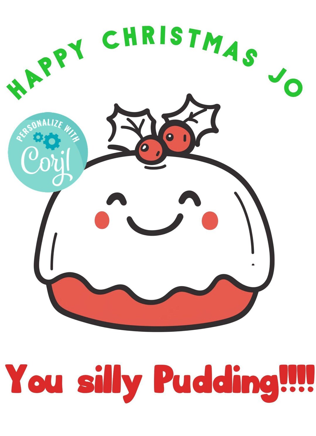 Printable Personalised Silly Pudding Christmas Card - Etsy