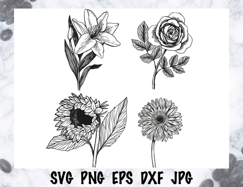 Flowers SVG Floral Svg Sunflower SVG File Rose SVG Flowers Clipart Set ...