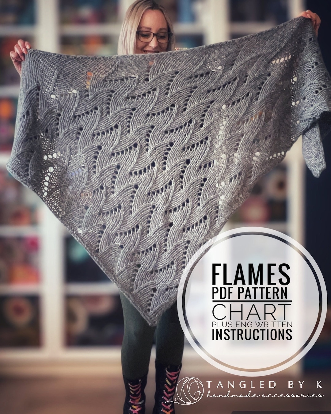 Flames Shawl Knitting Pattern, Triangular Shawl Digital Pattern, Chart and ENG Written ...