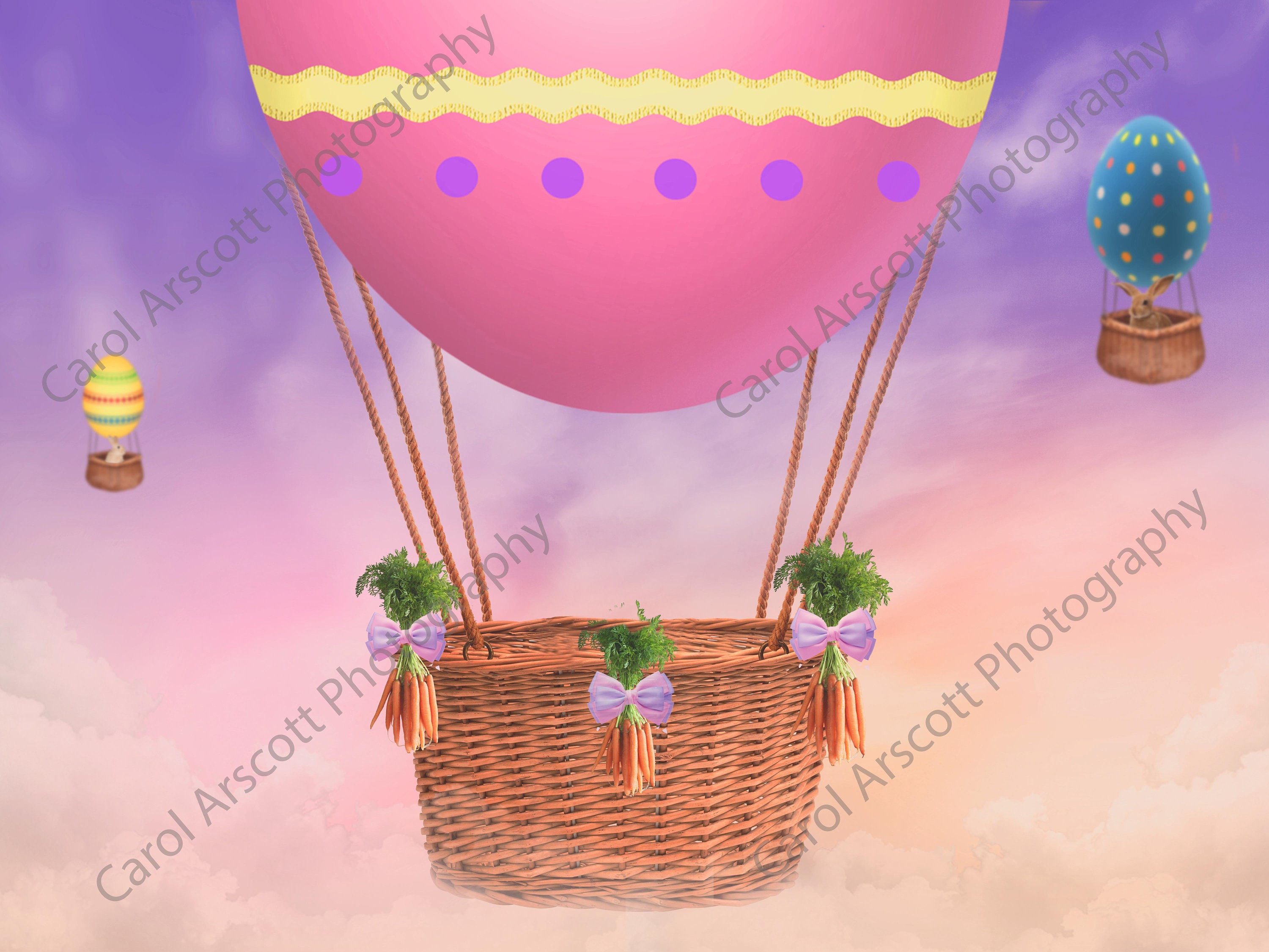 Easter Egg Hot Air Balloon With Bunny Digital Background Digital ...